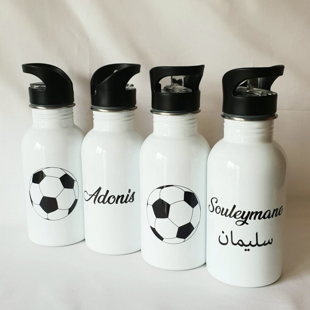 Gourdes 500ml en acier inoxydable blanche ballon de football - Cré'easy